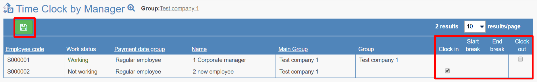 D-Help Center Time clock by manager